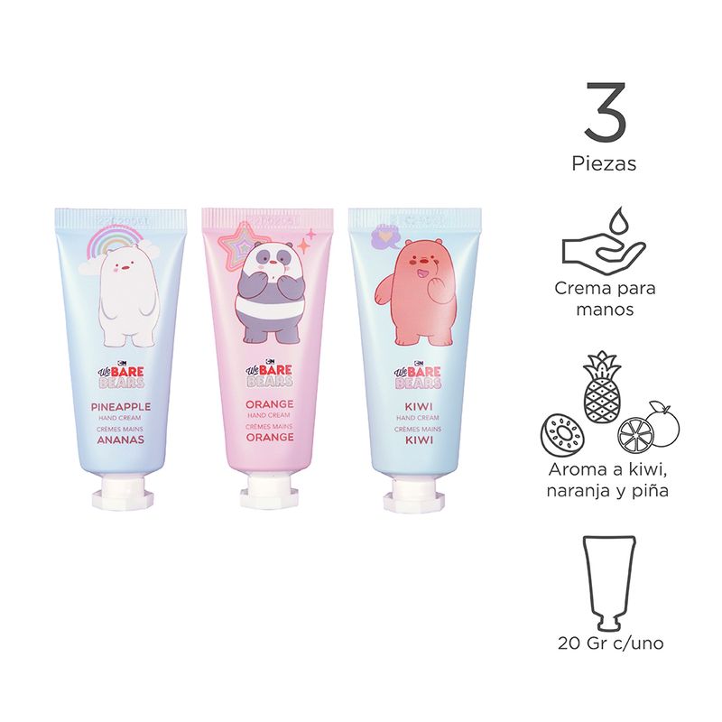Set de Crema para Manos WBB We Bare Bears 20 gr Piña, Naranja, Kiwi 3 ...