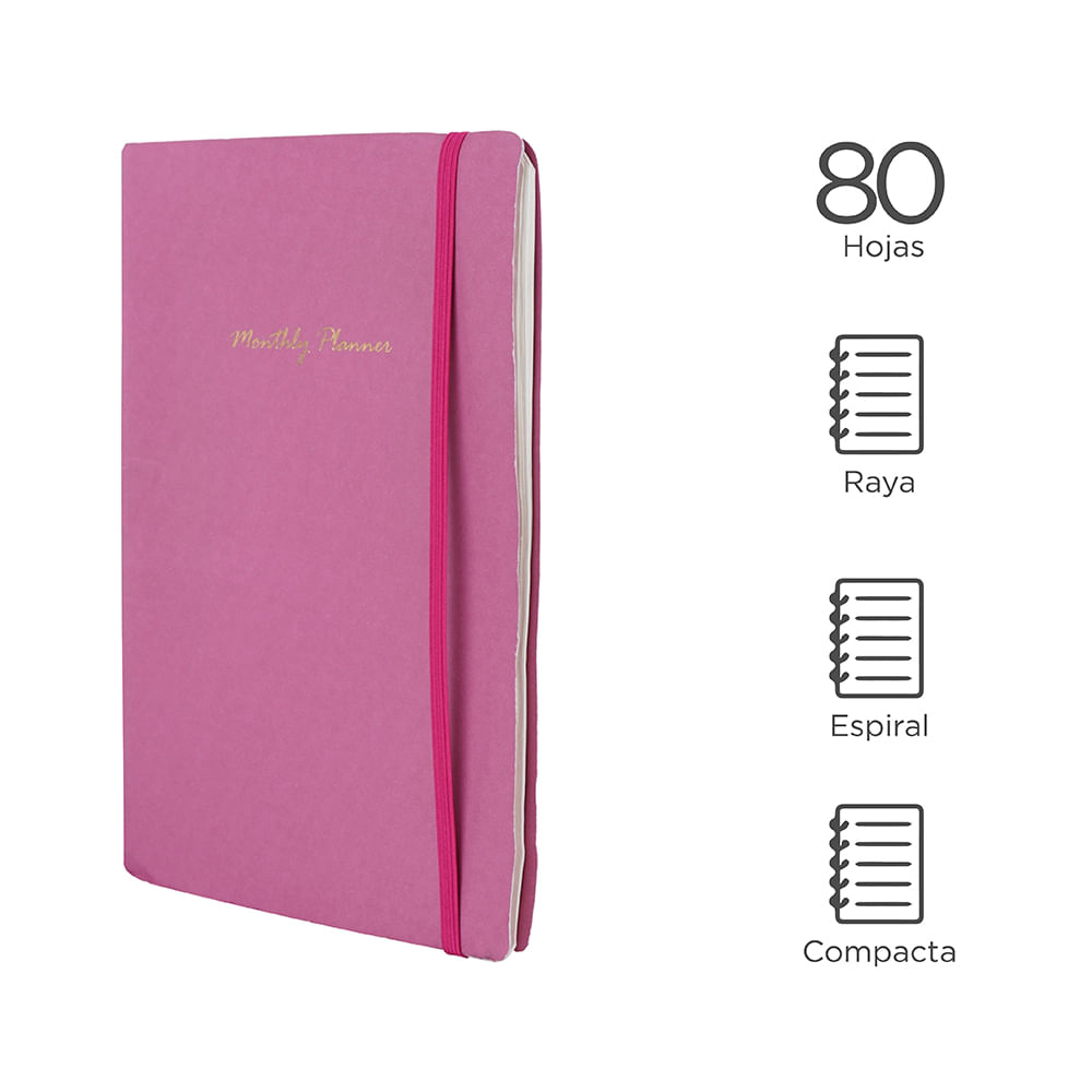 Cuaderno Con Espiral Y Plan Mensual - Fucsia - 80 Hojas MINISO